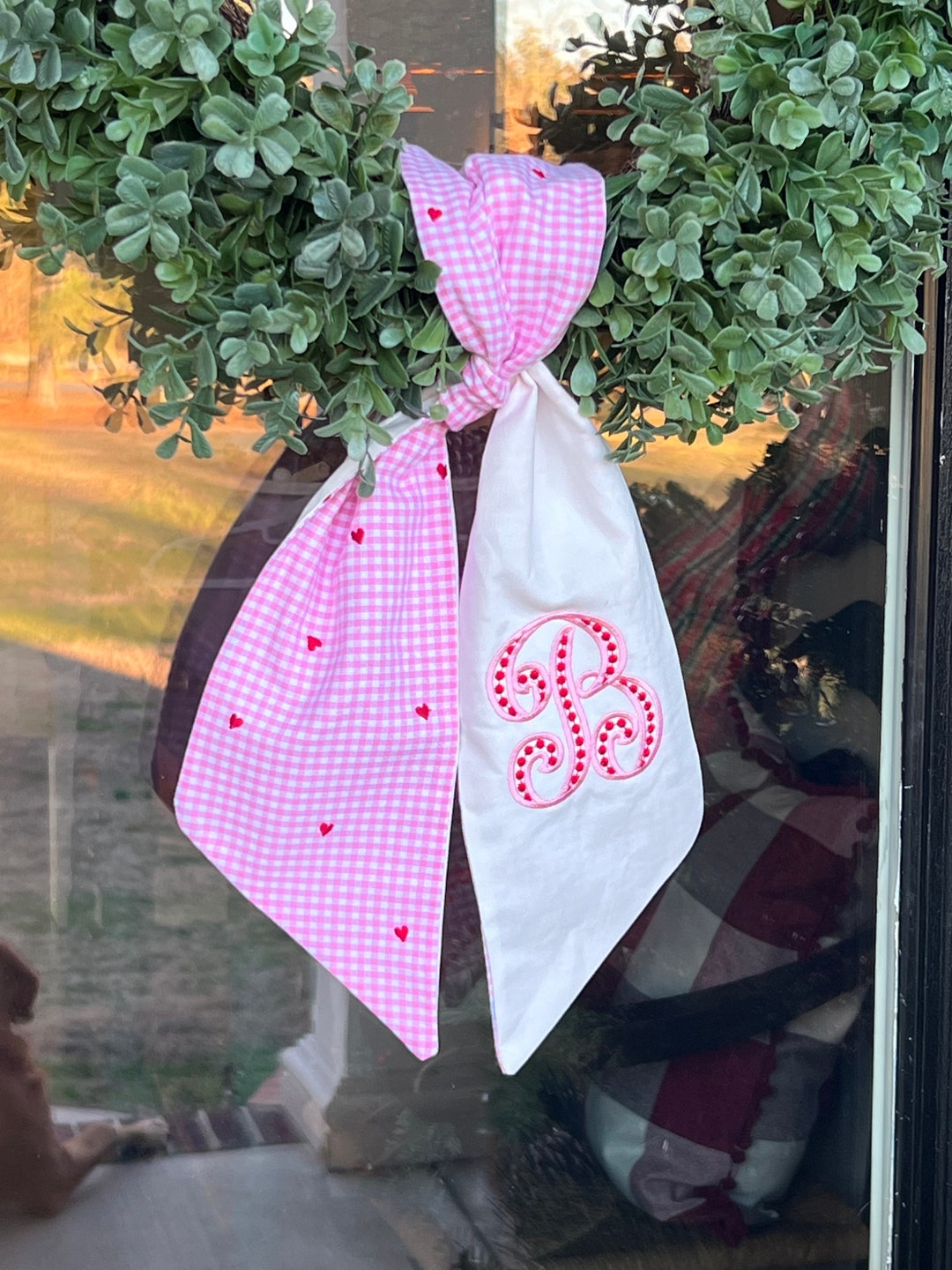 Valentine's Wreath Sash| Gingham Wreath Sash | Heart Wreath Sash ...