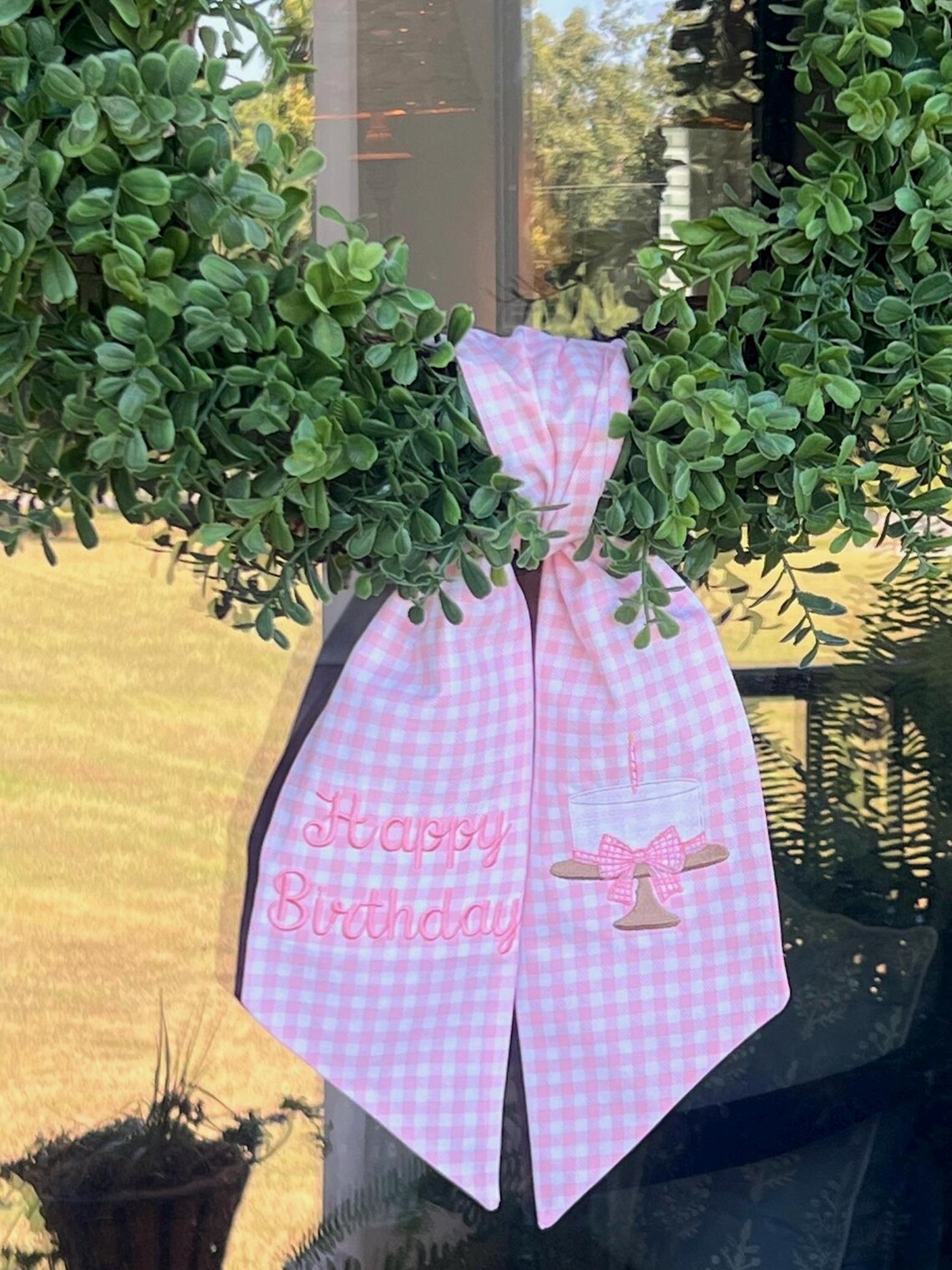 Pink Gingham Birthday Wreath Sash | Grandmillennial Birthday Decor ...