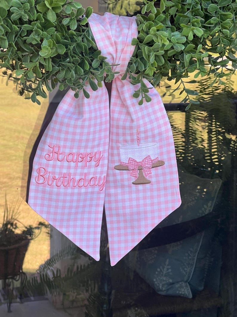 Pink Gingham Birthday Wreath Sash | Grandmillennial Birthday Decor ...