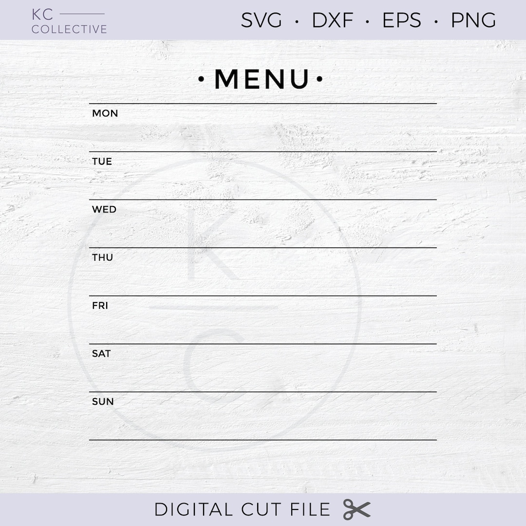 Menu Svg, Weekly Menu Svg, Svg Files, Menu Board Svg, Kitchen Svg, Cut ...