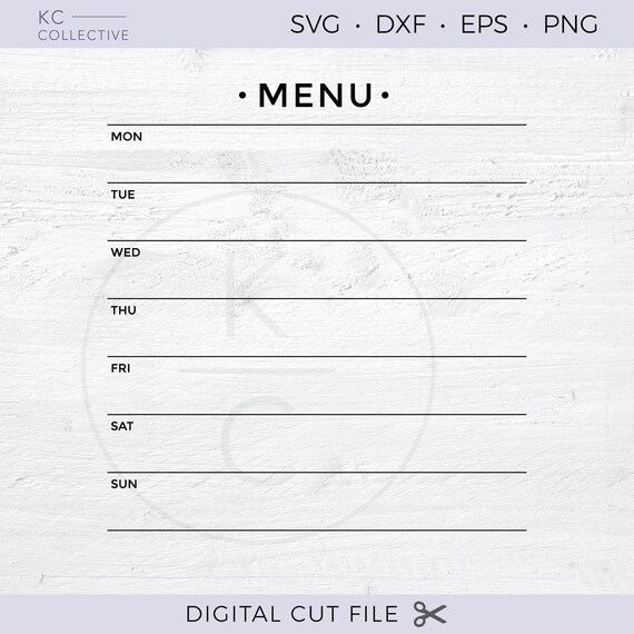 Menu Svg Weekly Menu Svg Svg Files Menu Board Svg Kitchen | Etsy