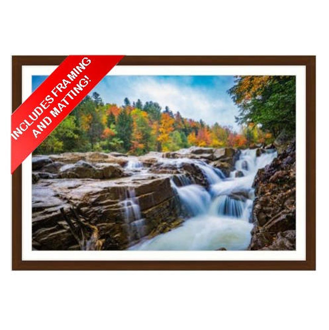 Framed Peak Foliage Waterfall Photo at Rocky Gorge, New Hampshire - Etsy