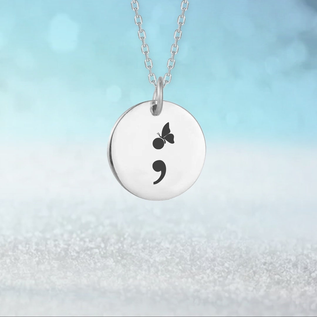 Butterfly Semi Colon Necklace, Mental Health Awareness - Etsy