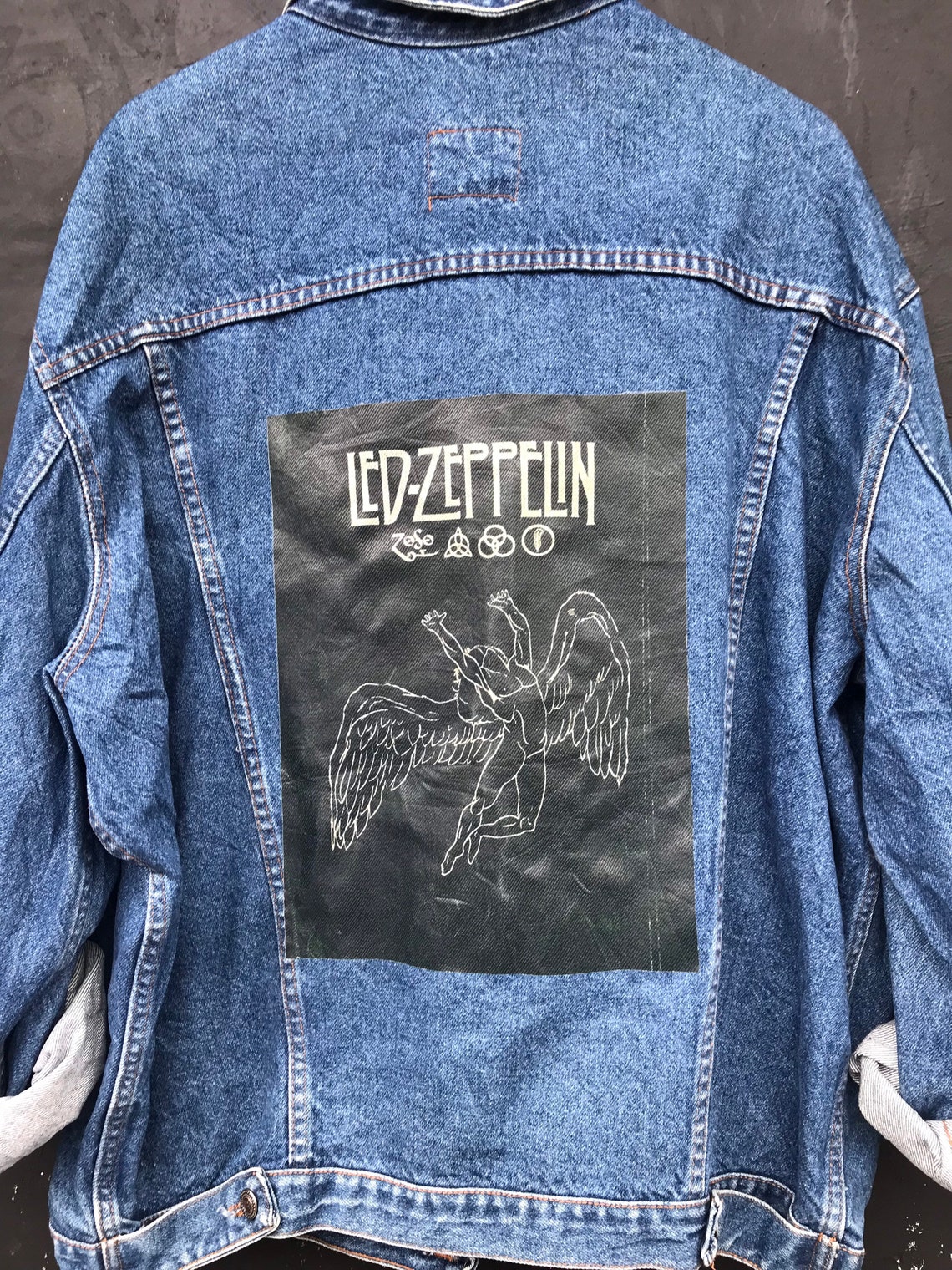 1980s retro vintage LED ZEPPELIN print denim jacket. | Etsy