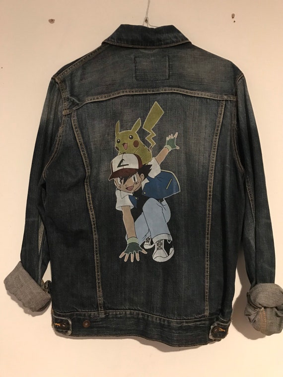 1980s Retro Vintage pokemon Pikachu Print Denim Jacket. | Etsy