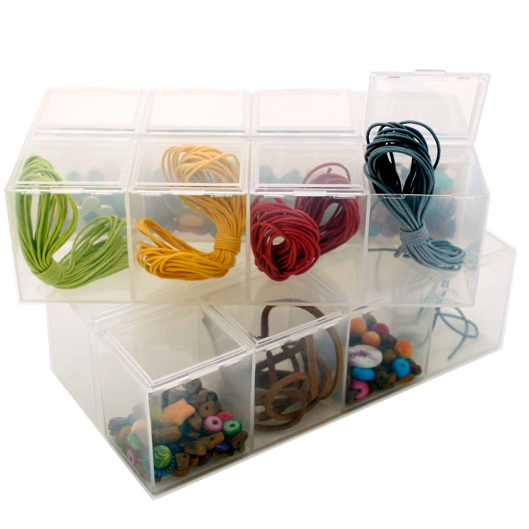 Set of 2 Storage Containers Organize Small Items 8 Clear Compartments ...