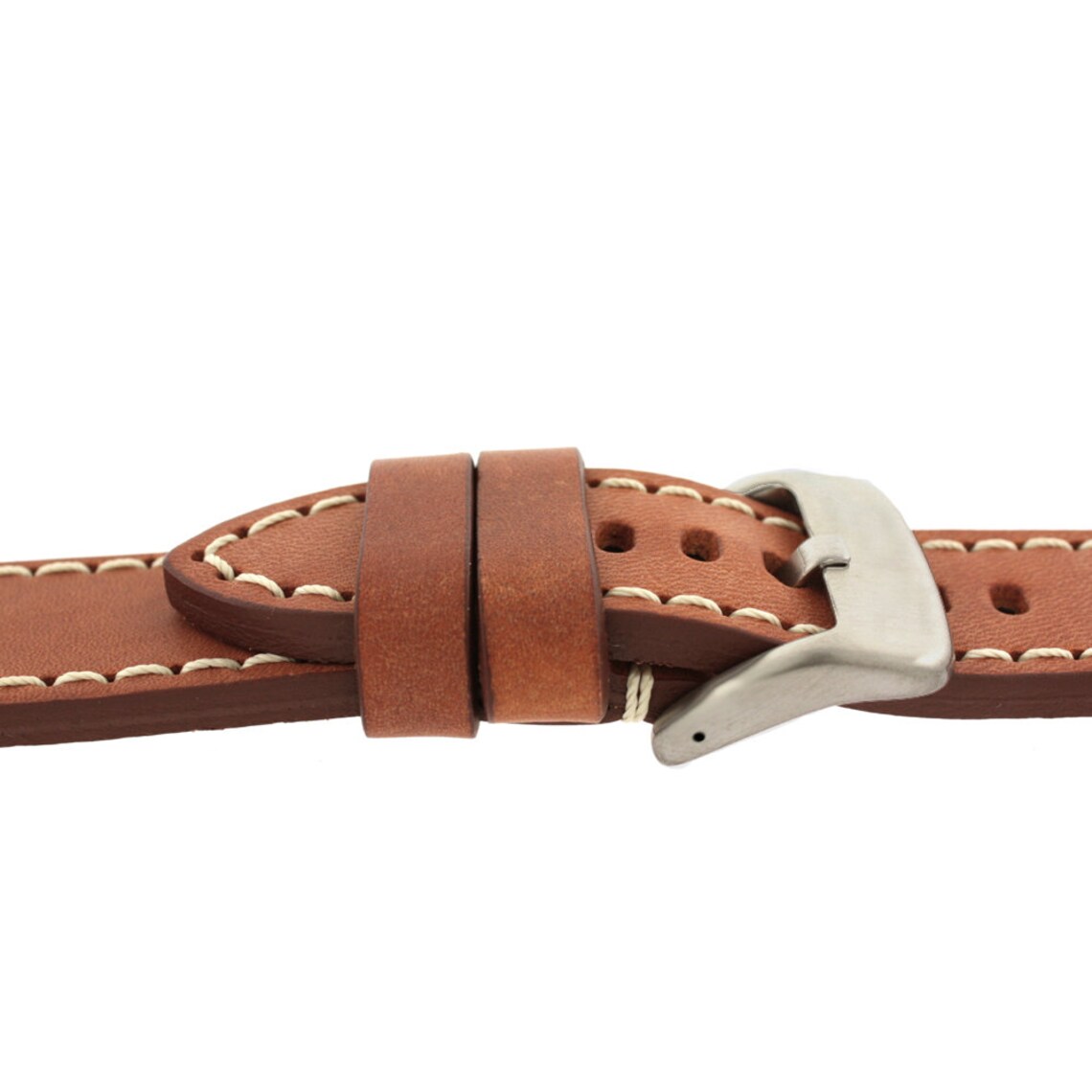 Watch Band Tan Leather Thick Strap White Stitching With Heavy - Etsy