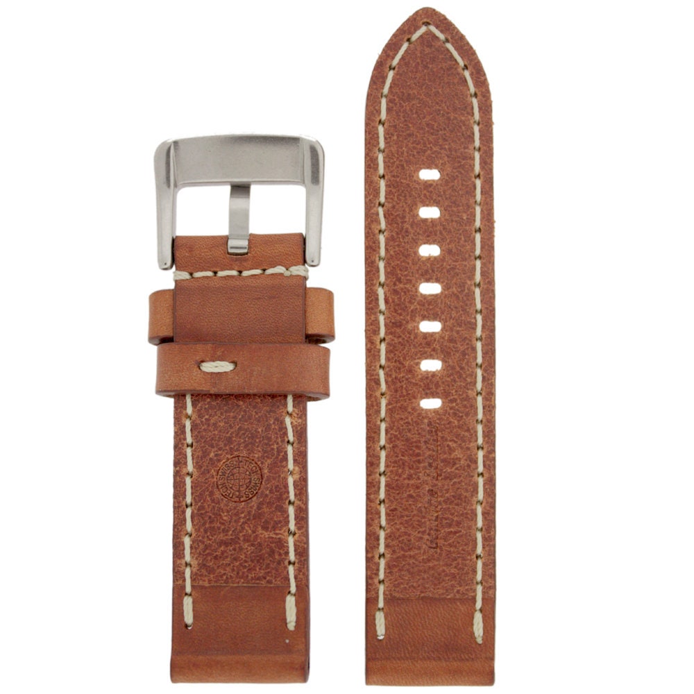 Watch Band Tan Leather Thick Strap White Stitching With Heavy - Etsy