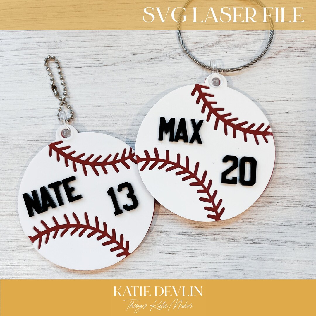 Baseball Keychain SVG, Sized for Glowforge, Baseball Bag Tag, Ornament ...