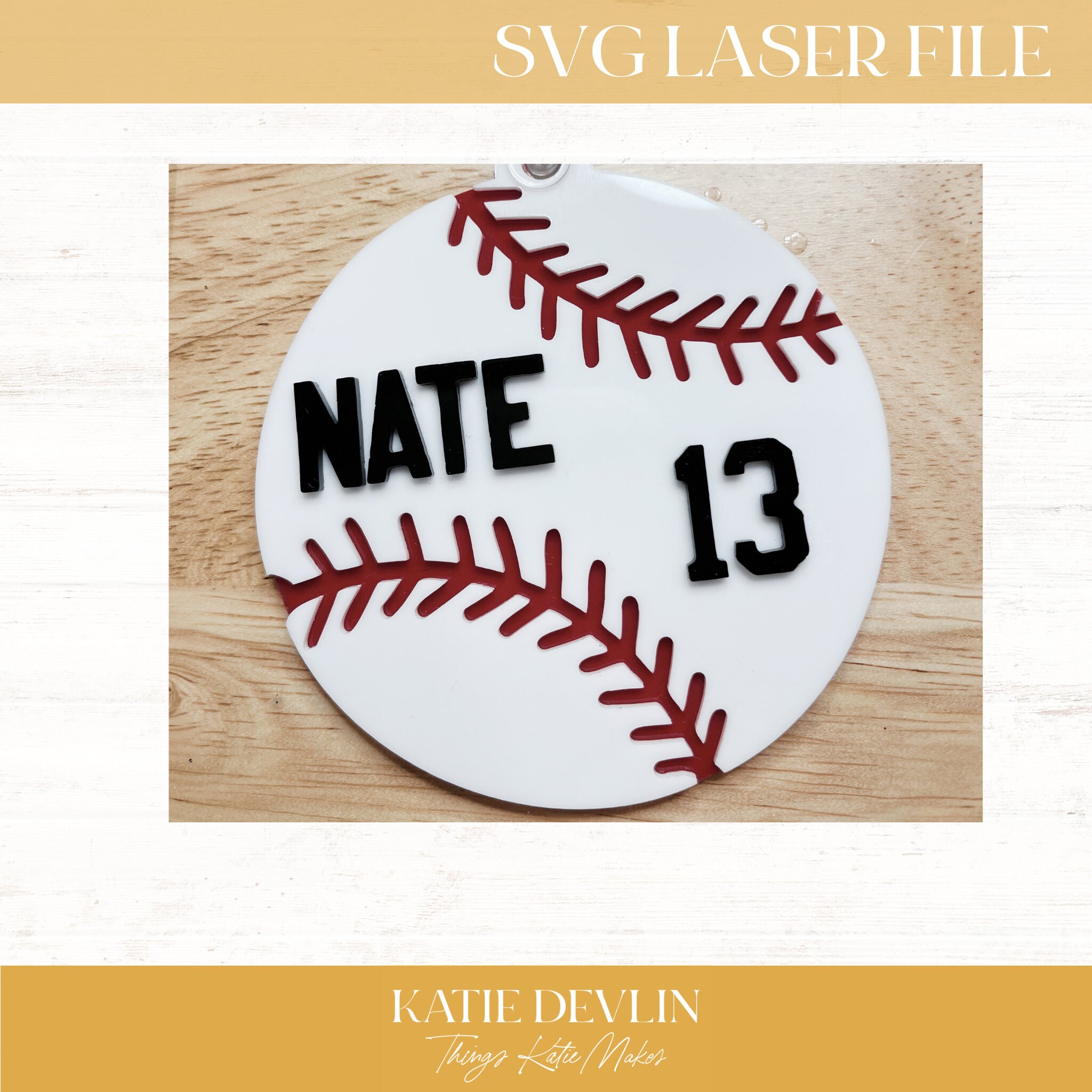 Baseball Keychain SVG, Sized for Glowforge, Baseball Bag Tag, Ornament ...