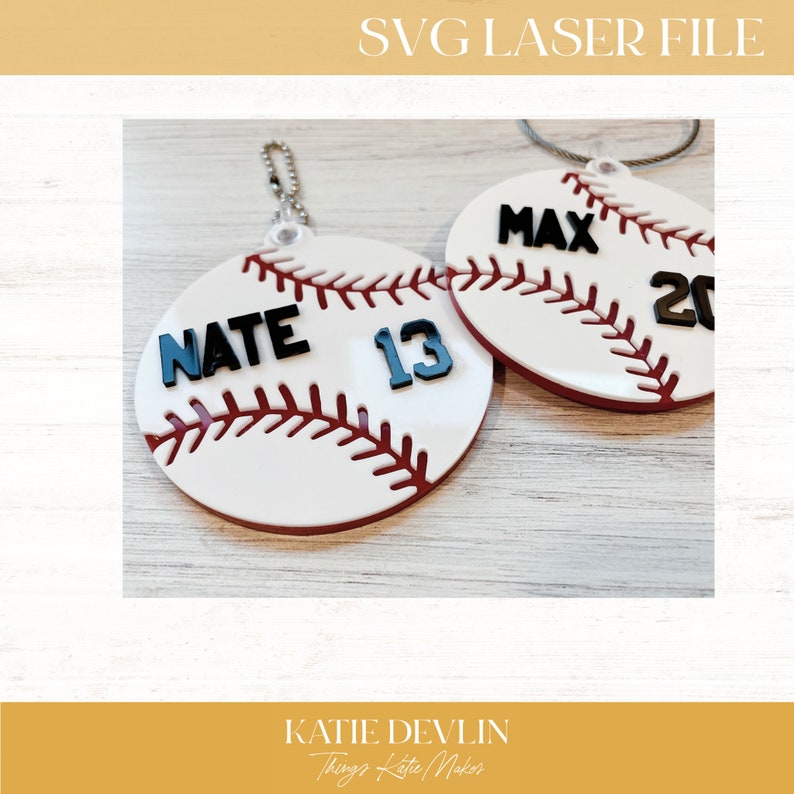 Baseball Keychain SVG, Sized for Glowforge, Baseball Bag Tag, Ornament ...