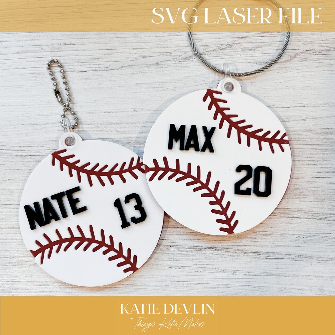 Baseball Keychain SVG, Sized for Glowforge, Baseball Bag Tag, Ornament ...