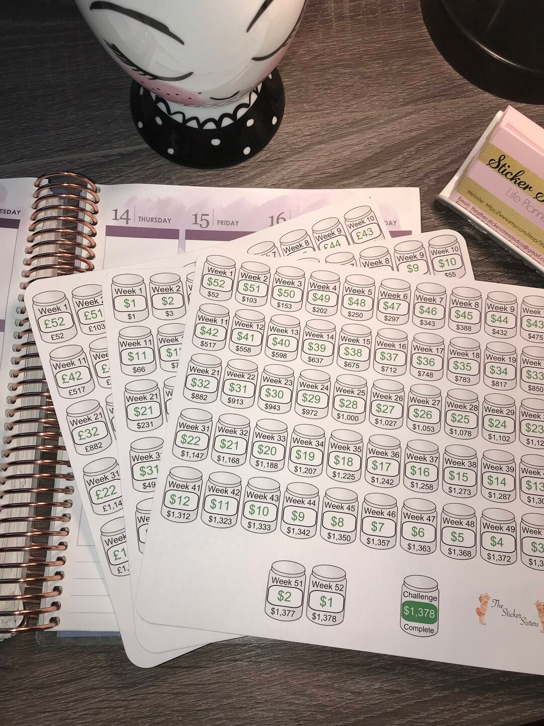 52 Week Challenge Stickers. Perfect for Any Planner!! - Etsy