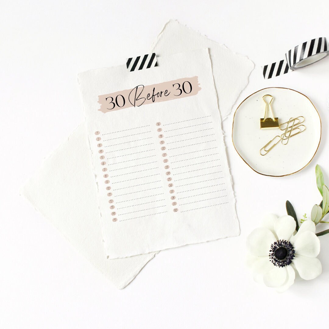 30 Before 30 Downloadable List | Bucket List | 29th Birthday Gift ...
