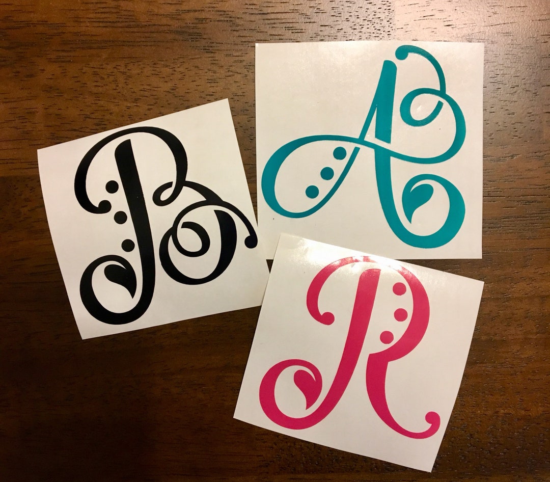 Personalized Vine Initial Monogram Sticker, Custom Yeti Tumbler Decal ...