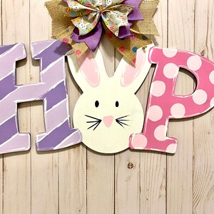 Hop Easter Bunny Spring Door Hanger, Welcome Wood Door Sign, Custom ...