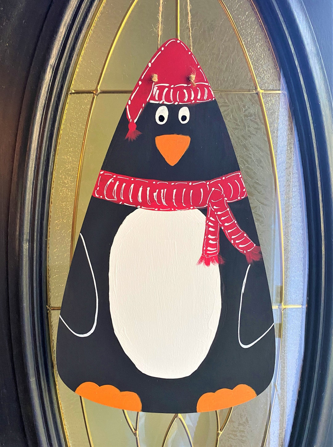 Penguin Wood Door Hanger, Winter Snow, Happy Holidays Welcome Sign ...