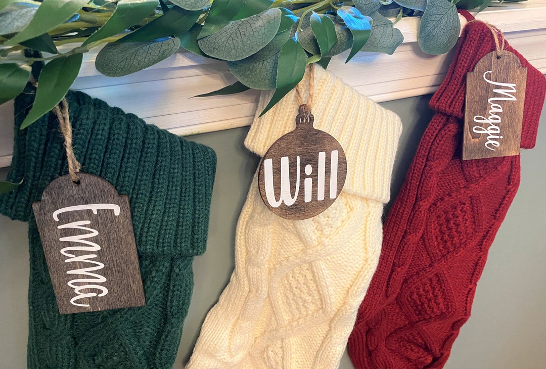 Personalized Wood Stocking Tag, Custom Christmas Home Decor, Wine ...