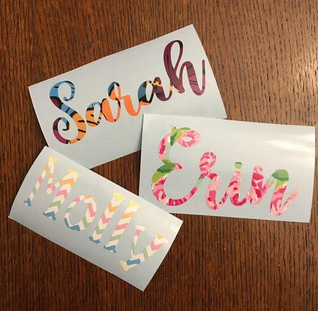 Patterned Vinyl Name Decal, Personalized Sticker, Monogram Initial ...