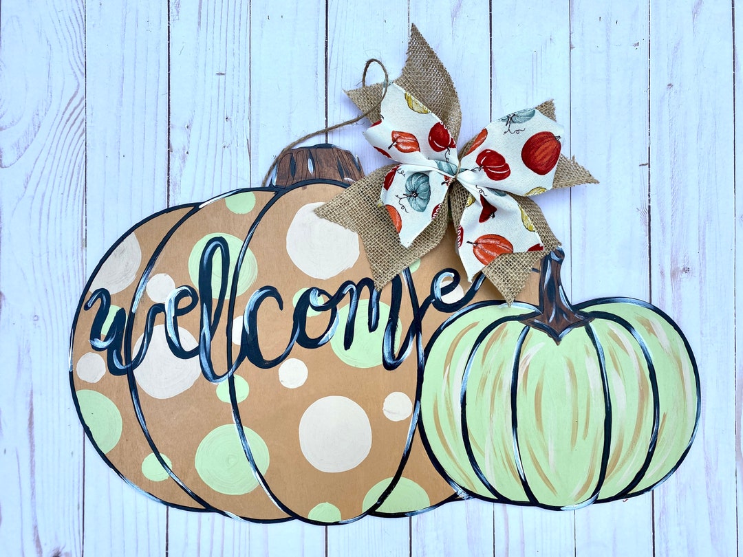 Welcome Pumpkin Door Hanger, Hello Fall Front Door Decor, Halloween ...
