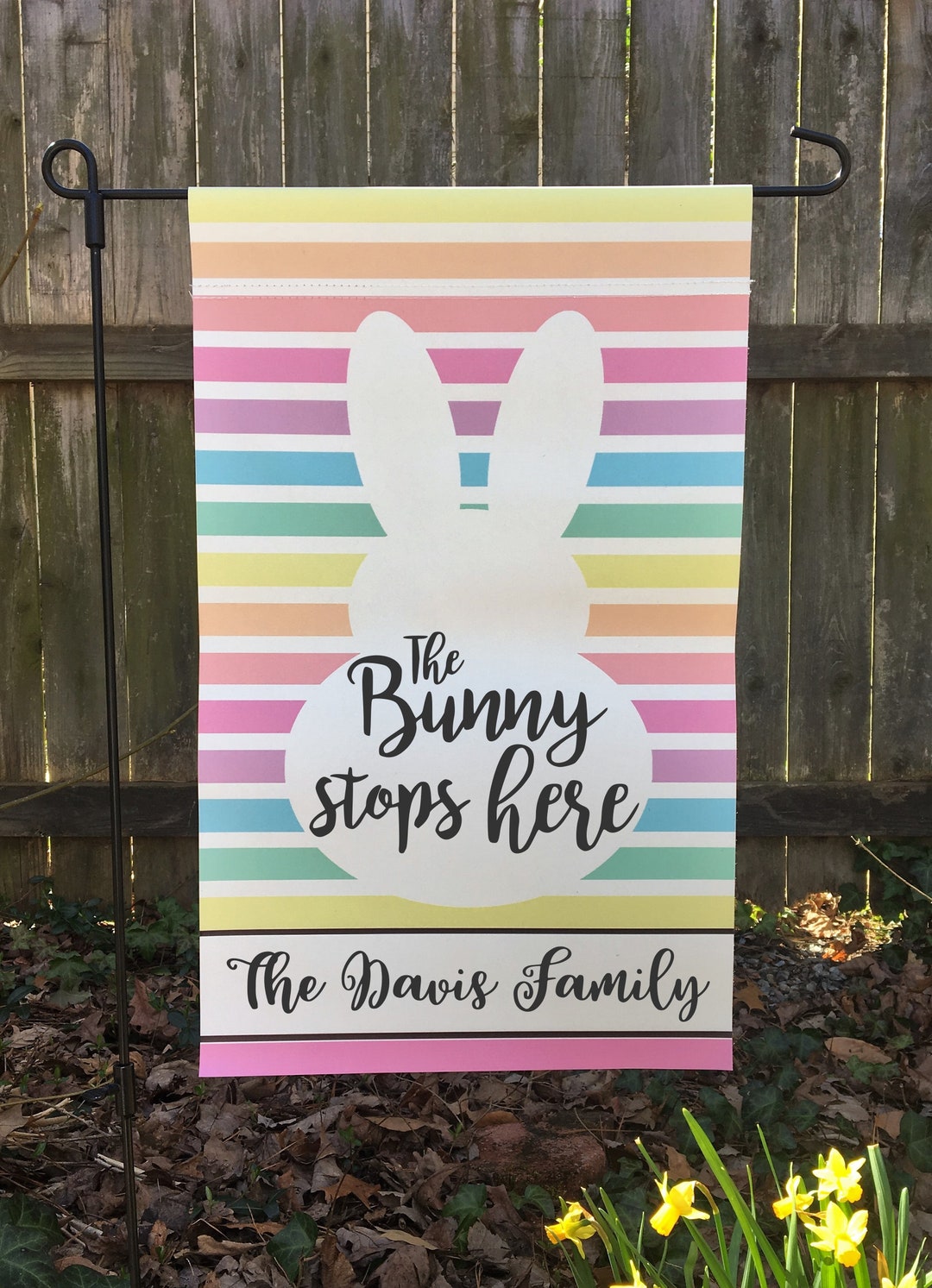 Bunny Stops Here Garden Flag, Personalized Easter Garden Flag, Easter ...