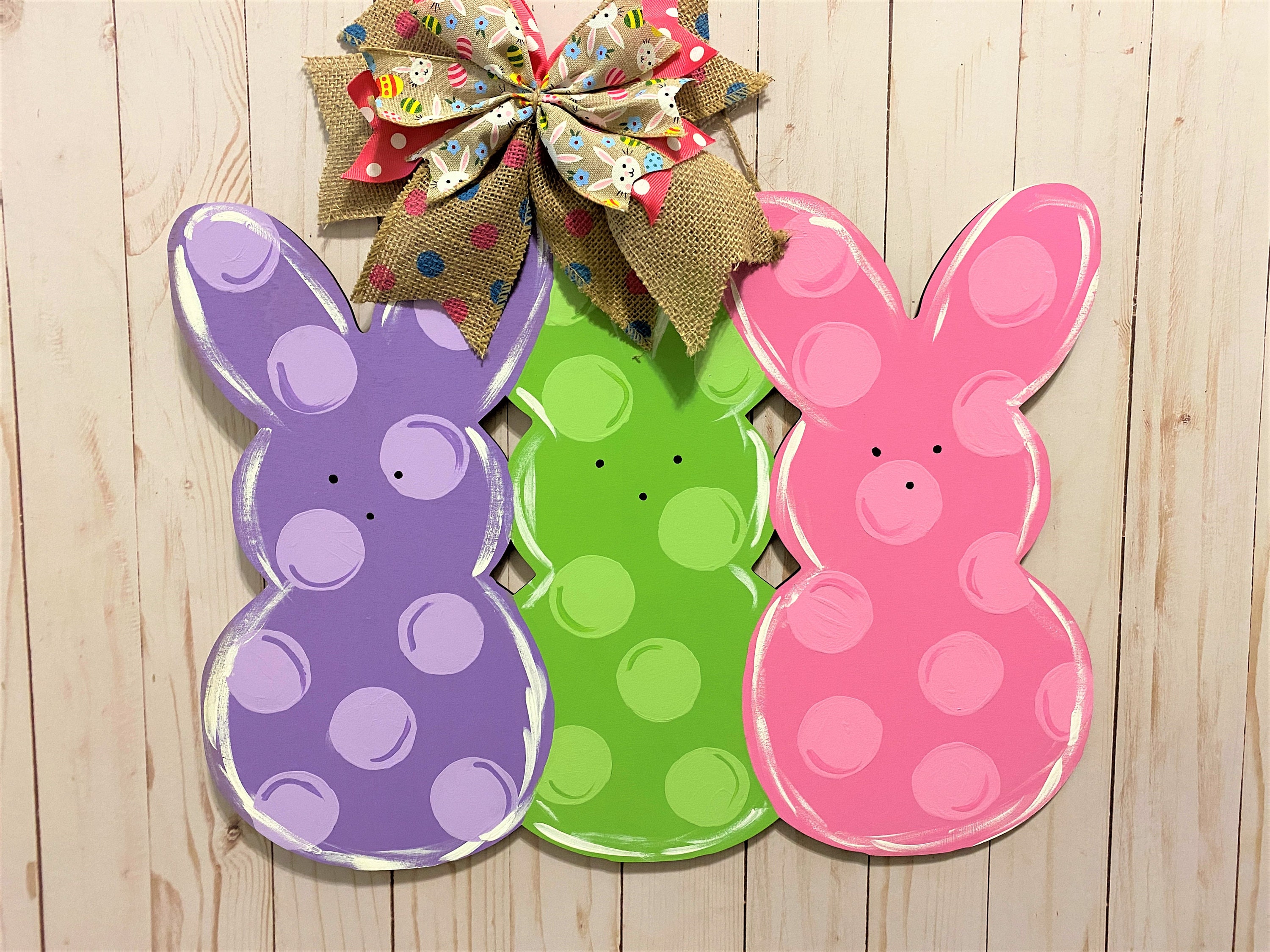 Easter Peeps Door Hanger Spring Bunny Welcome Wood Door Sign - Etsy