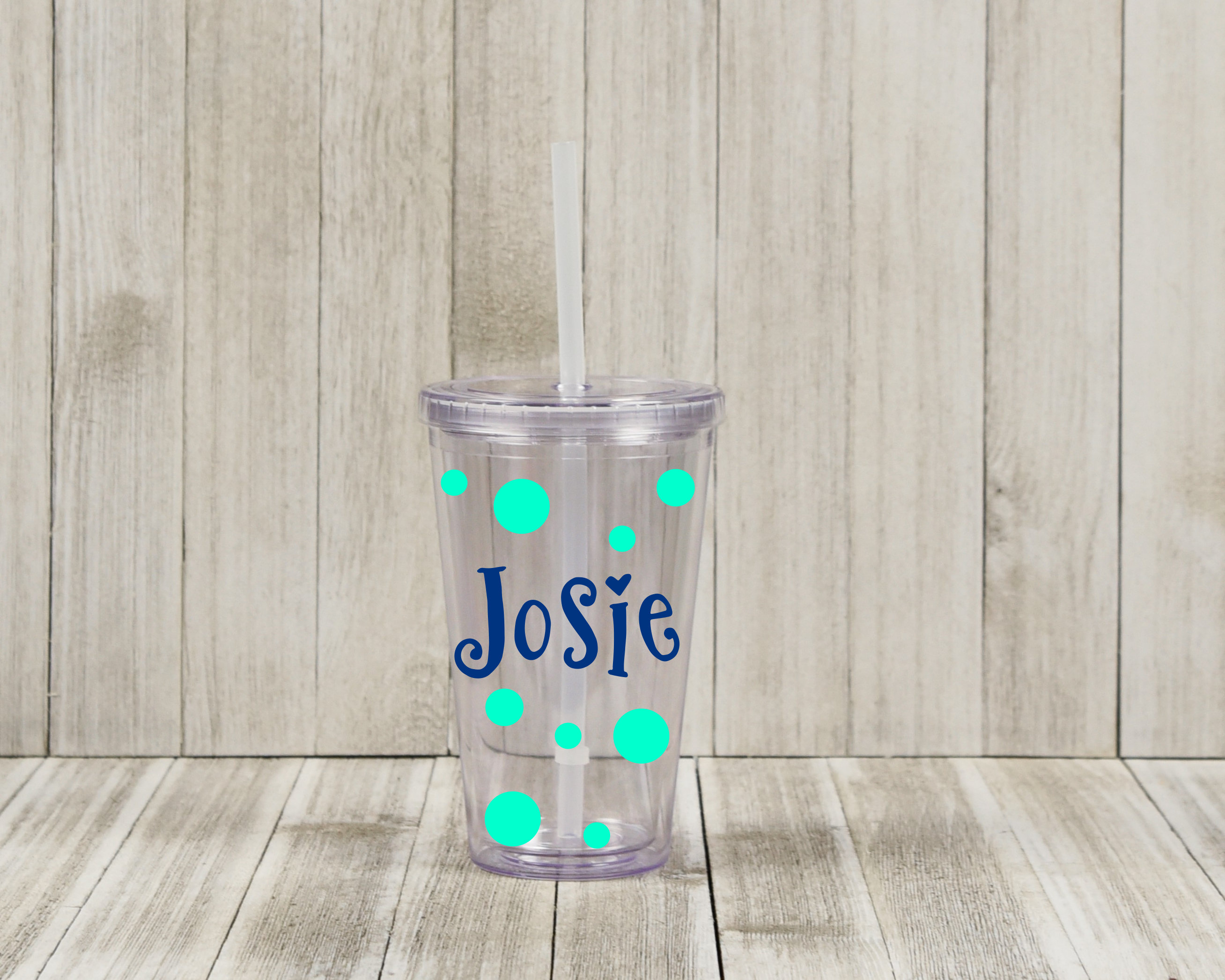 Kids Personalized Polka Dot Tumbler, Childrens Custom Cup With Straw ...