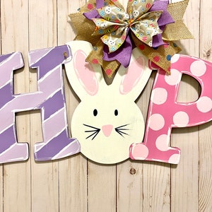 Hop Easter Bunny Spring Door Hanger, Welcome Wood Door Sign, Custom ...
