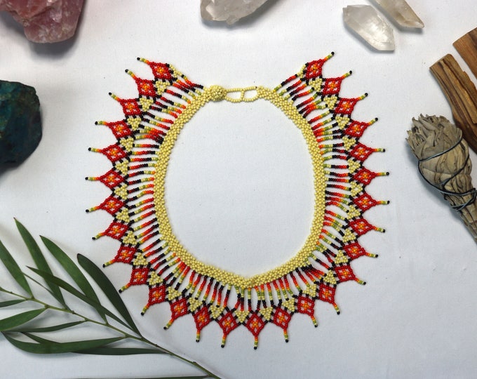 Small Okama Red Black Handmade Indigenous Rainbow Beaded Etsy