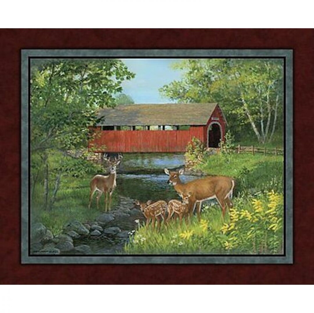 Covered Bridge Deer Panel From MDG. Beautiful Image of Deer and a ...