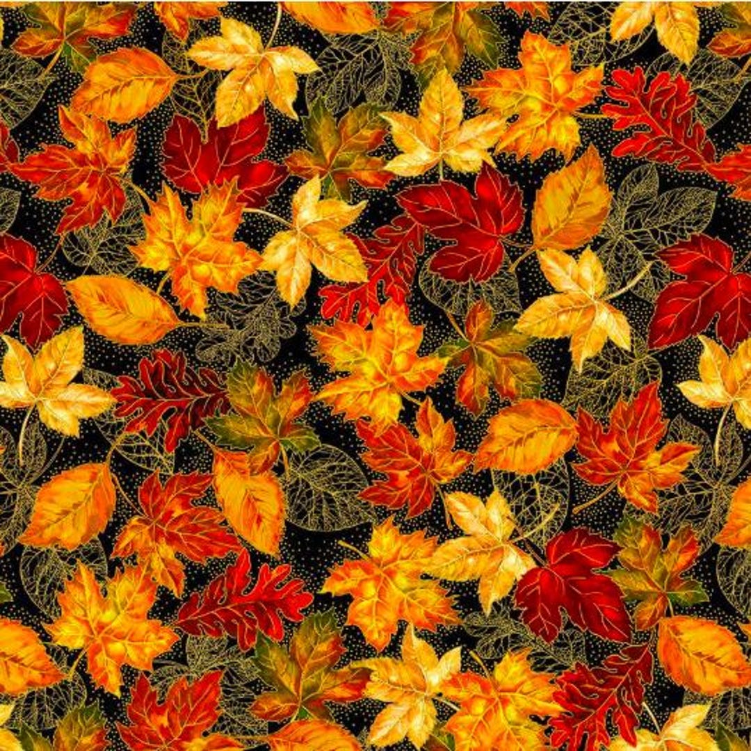 Thankful Fall Leaves Metallic From Timeless Treasures. HARVEST-CM3642 ...
