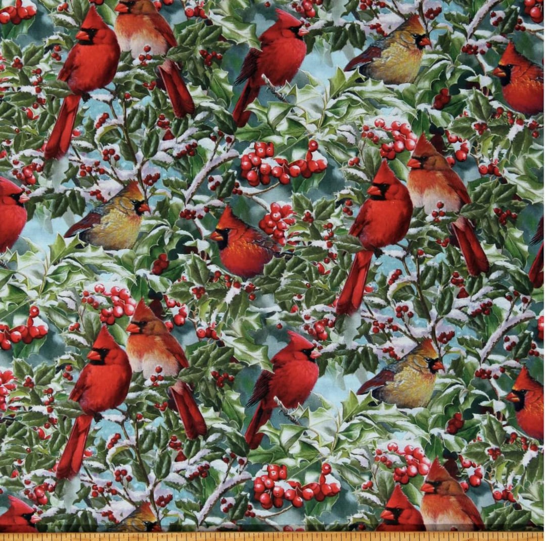 Red Cardinals and Hollies Wild Wings by David Textiles WW-3035-4C - Etsy