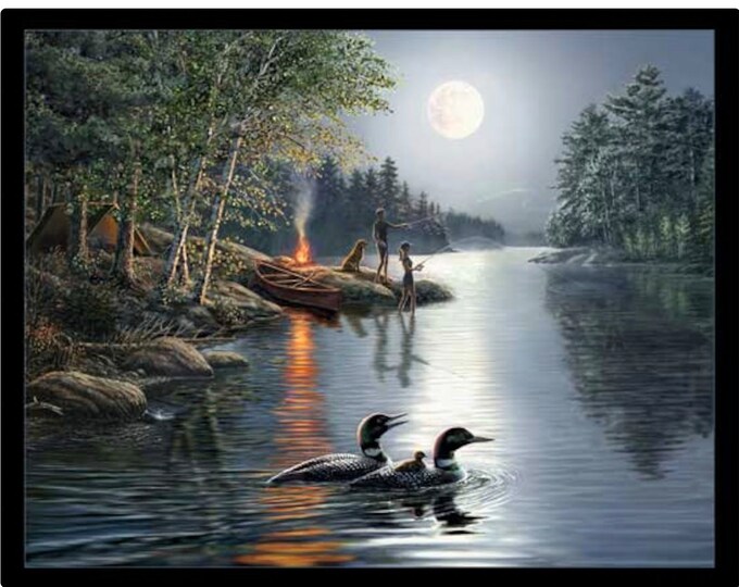 Anglers' Moon, Loons on the Lake Panel From Elizabeth's Studio 36'x 44 ...