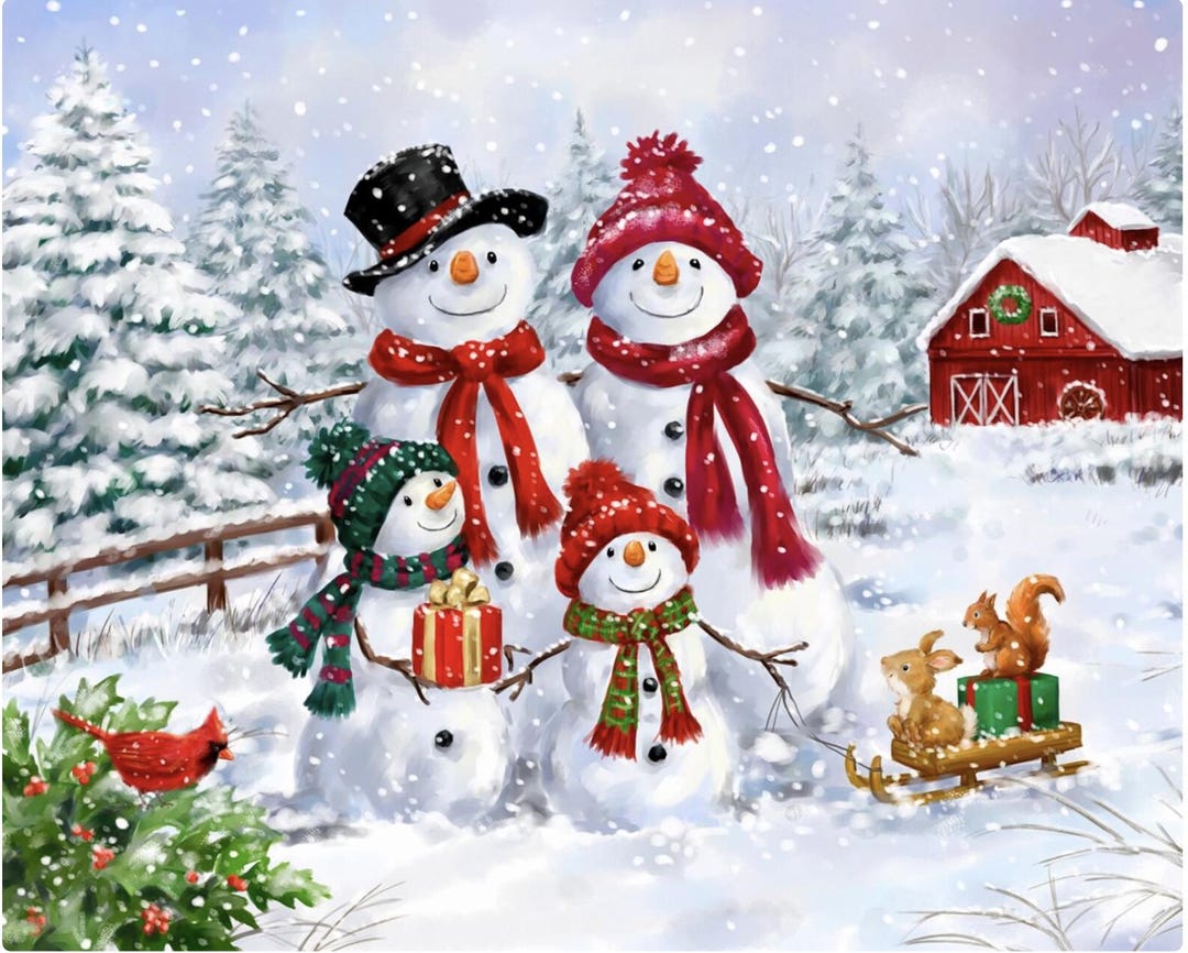 Snowman Family Panel From David Textiles GL-0075-4C 1multi - Etsy