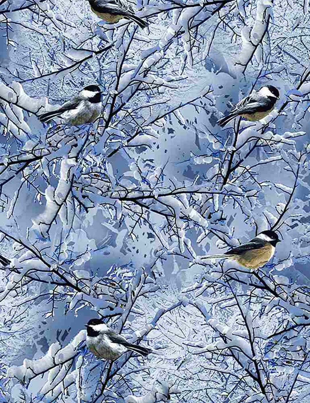 Timeless Treasures, Winter Chickadees for Winter Frost. Digitally ...