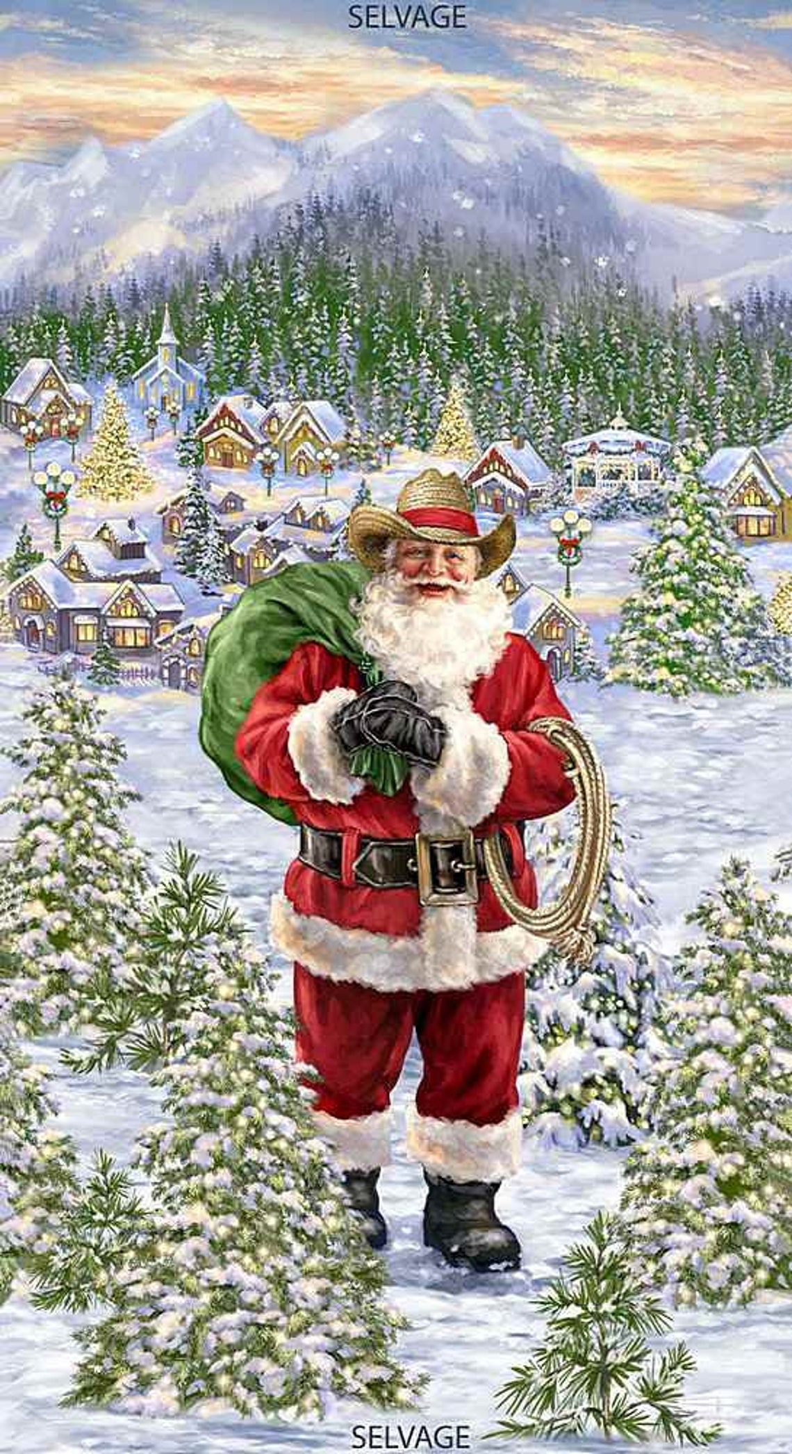 Timeless Treasures Santa in a Straw Hat Holiday Panel, Digitally ...