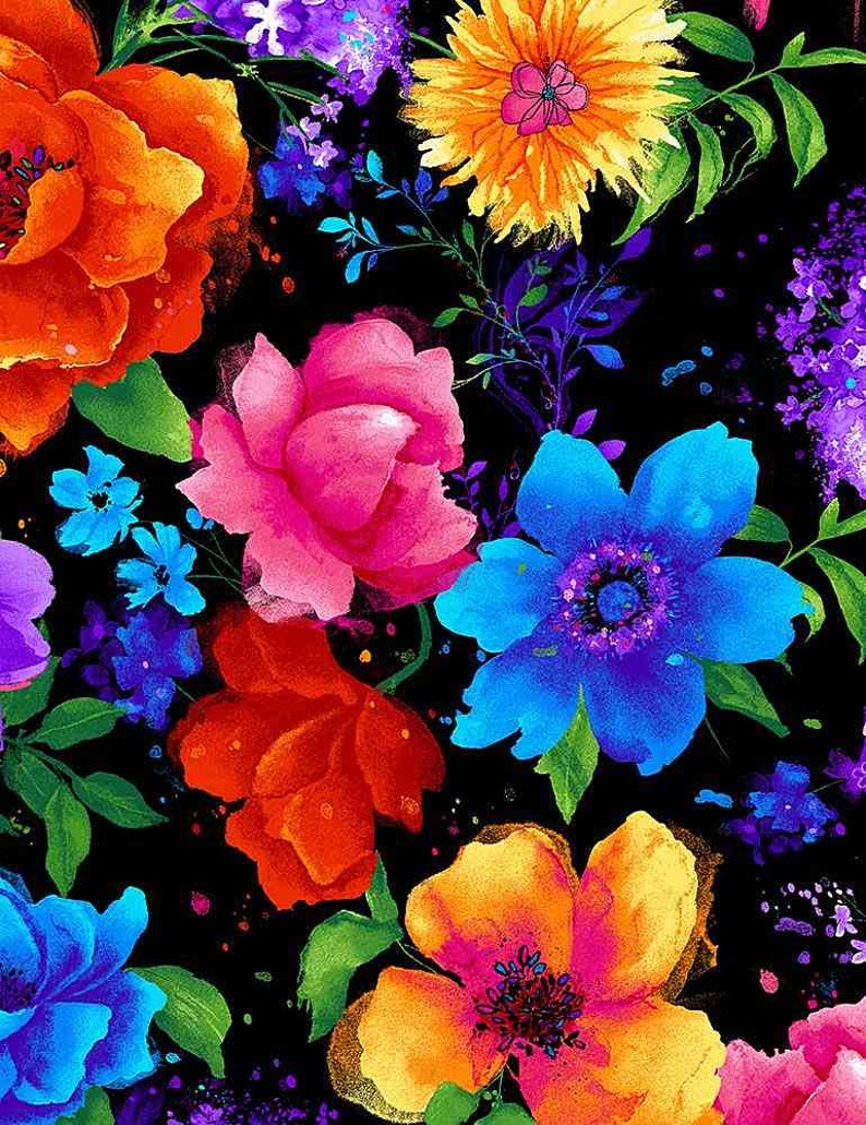 Fleur by Timeless Treasures From Night Bloom Large Floral | Etsy