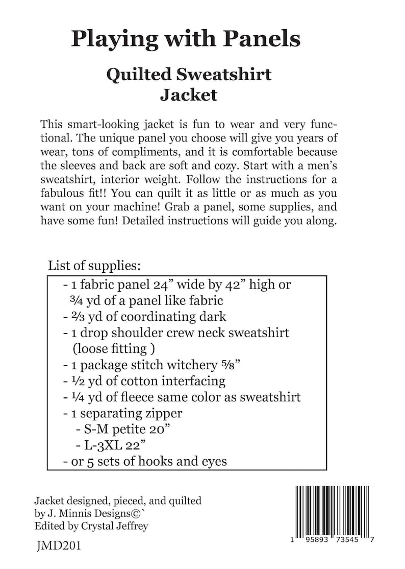 PDF Pattern for a Playing With Panels Quilted Sweatshirt Jacket by J ...
