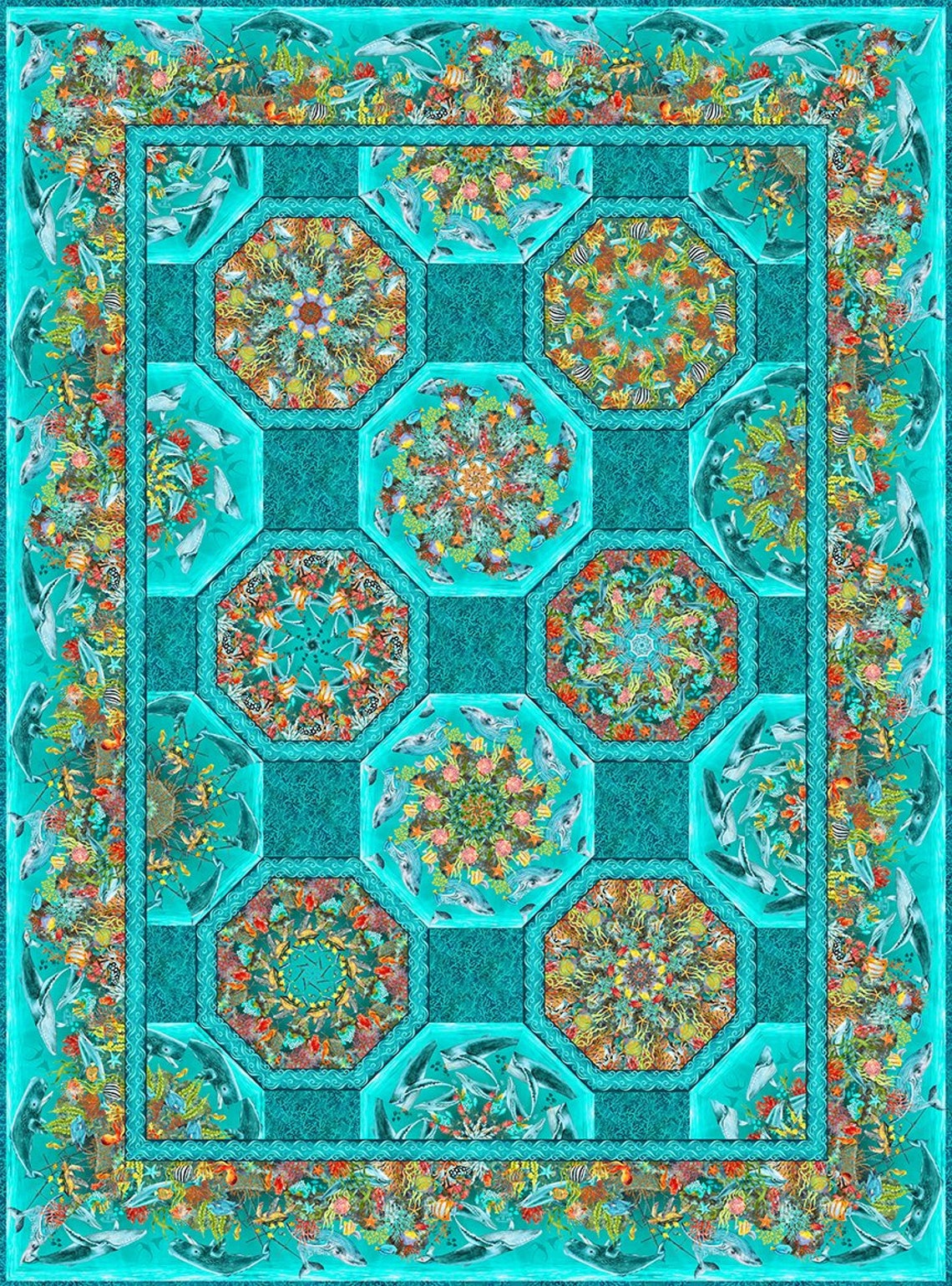 Kit to Make a Teal Calypso II One Fabric Kaleidoscope Quilt by Jason ...