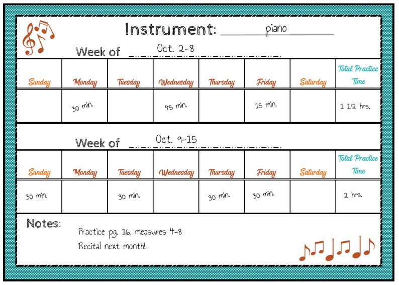 Music Practice Schedule - Etsy
