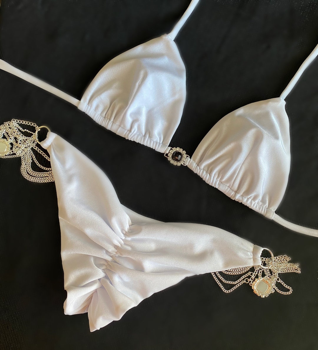 White Bridal Bikini With Metal Rhinestone Connectors - Etsy