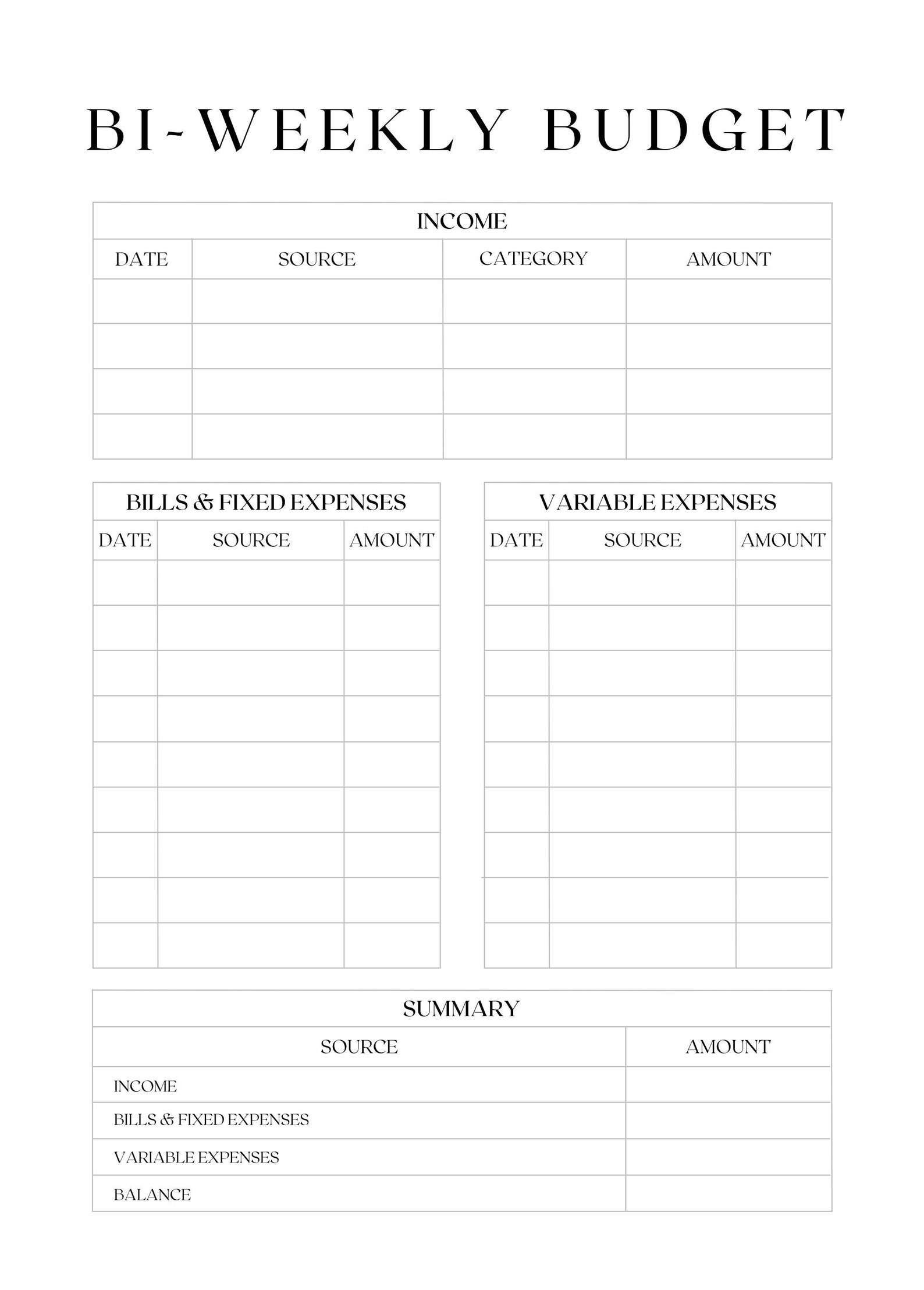 Budget Sheet for Bi-weekly - Etsy