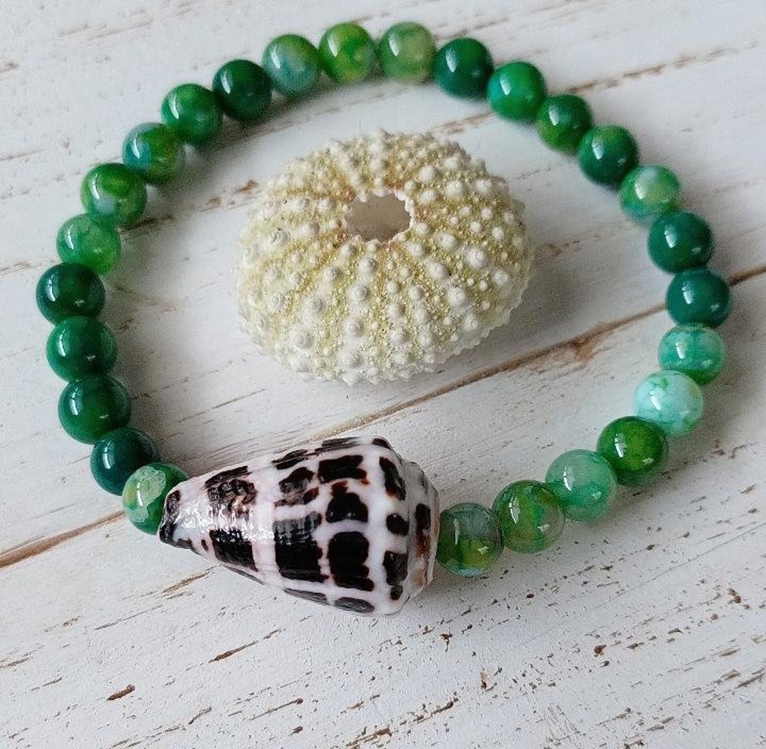 Hebrew Cone Shell Beaded Bracelets Flashy Apple Green Fire Agate ...