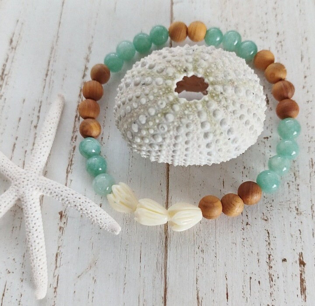 Pikake Beaded Bracelets | Blue Jade | Jasmine Flower | Gemstone Beads ...