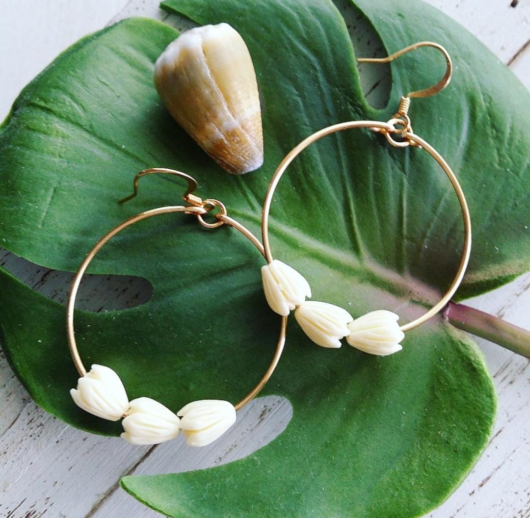 Pikake Flower Hoop | Medium Hoop | Small Flower Earrings | Hawaiian ...