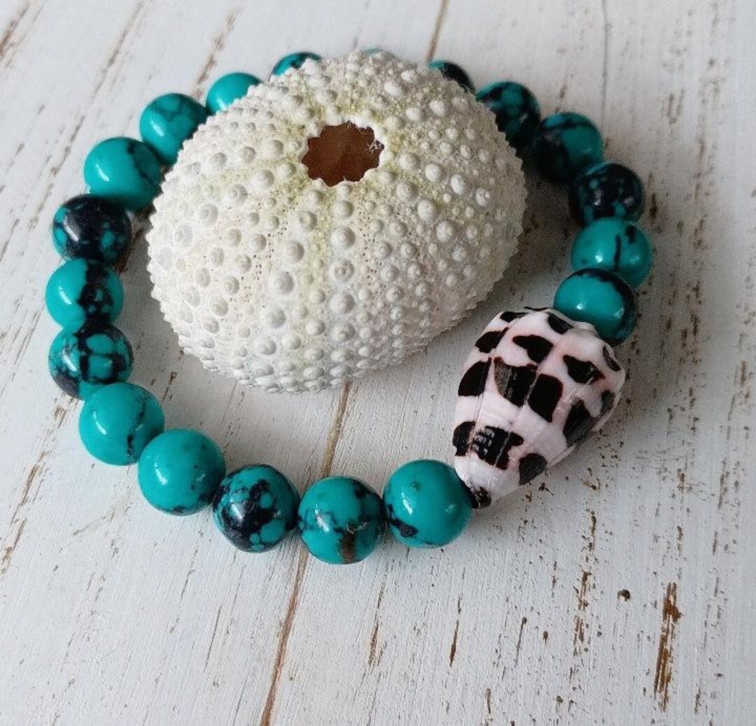 Hebrew Cone Shell Beaded Bracelets | Howlite Turquoise Gemstone Beads ...