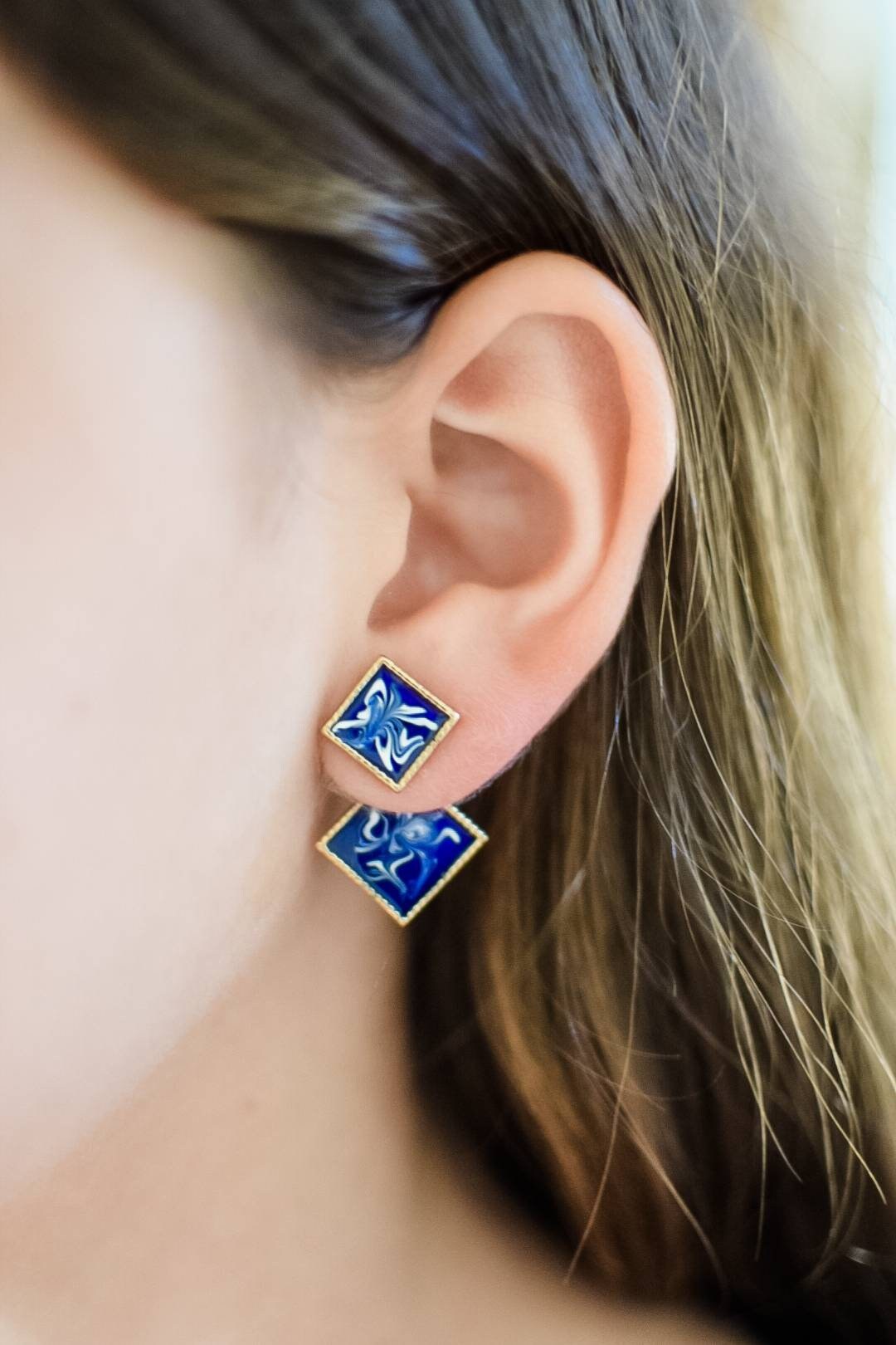 Square Front Back Earrings / Square Earrings / Hand Painted / Dainty ...