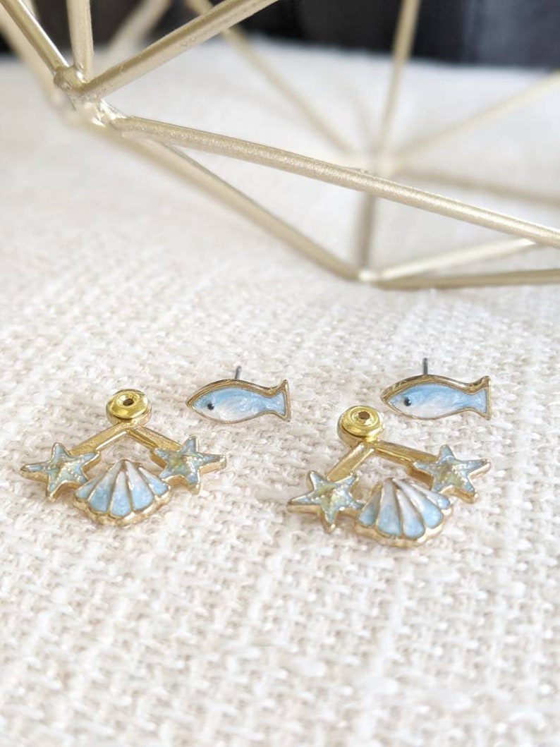 Enamel Fish Earrings: Seashell Starfish Surgical Steel Posts - Etsy