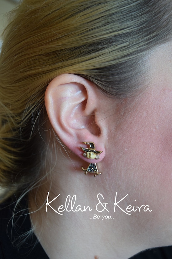 Witch Earrings / Witch Ear Jackets / Halloween Witch Earrings | Etsy