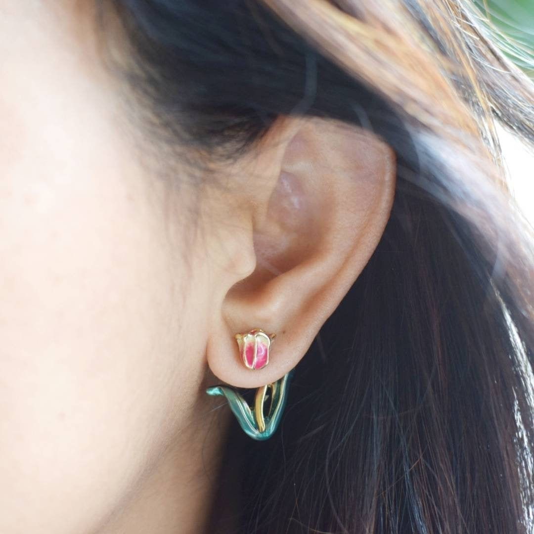 Tulip Earrings. Tulip Ear Jackets. Pink Tulip Earrings. White Tulip ...